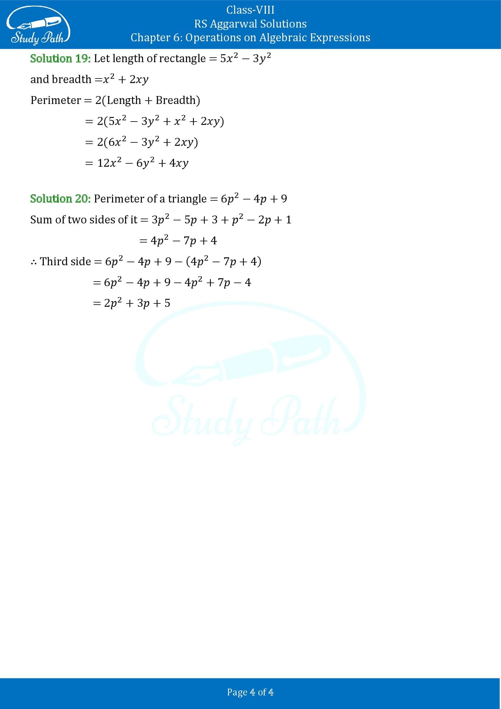 RS Aggarwal Solutions Class 8 Exercise 6A Chapter 6 Operations On