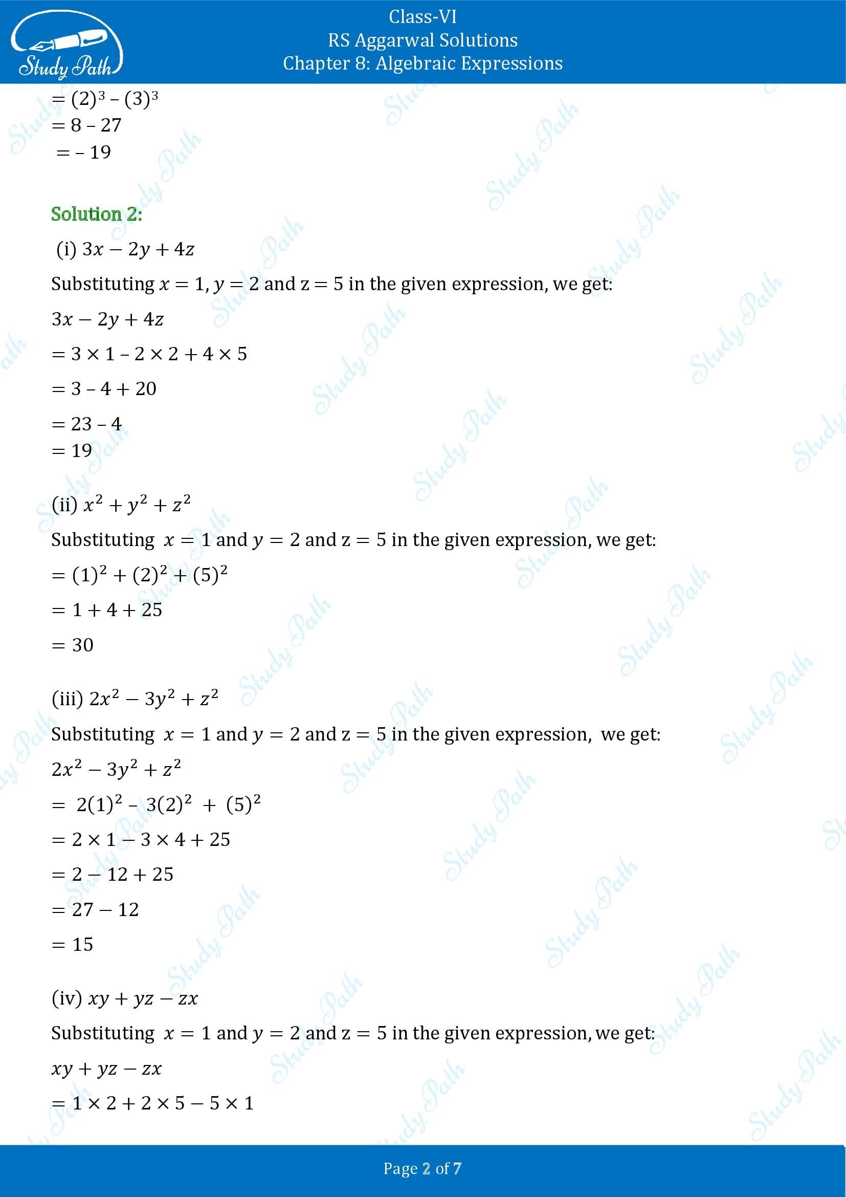 RS Aggarwal Class 6 Solutions Exercise 8B Chapter 8 Algebraic Expressions