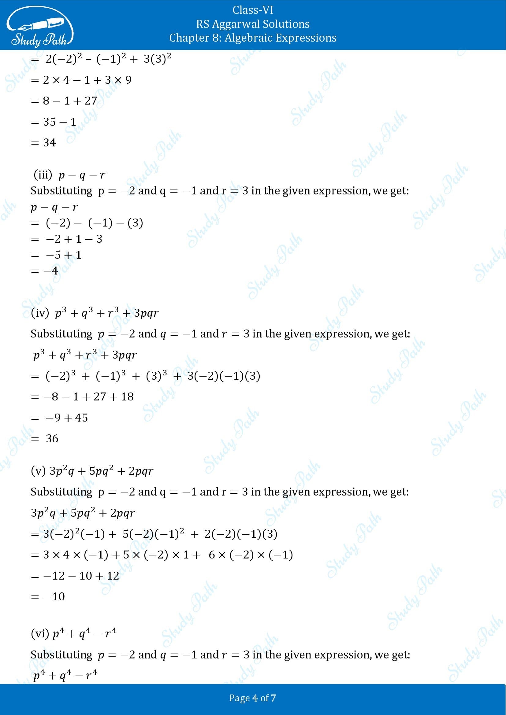RS Aggarwal Class 6 Solutions Exercise 8B Chapter 8 Algebraic Expressions