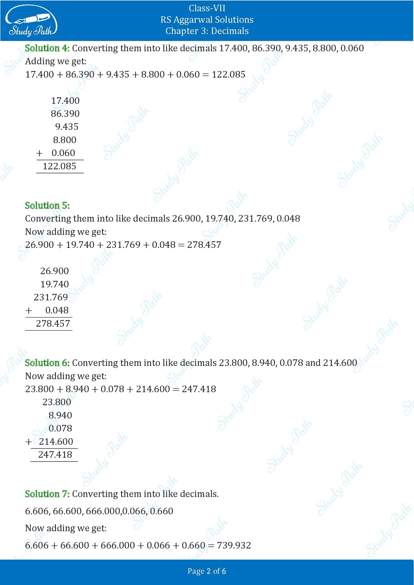 RS Aggarwal Solutions Class 7 Exercise 3B Chapter 3 Decimals