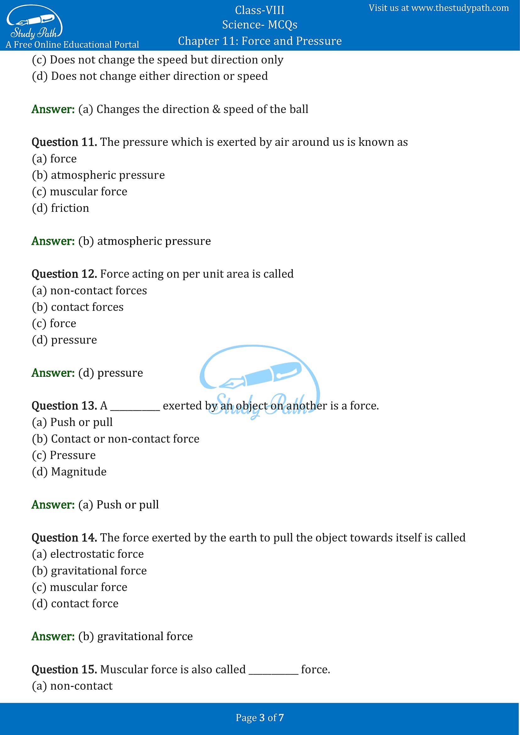 Please Give Me Multiple Choice Questions From Ch 11 Force And Pressure Please Give Me Multiple Choice Questions From Ch 11 Force And Pressure