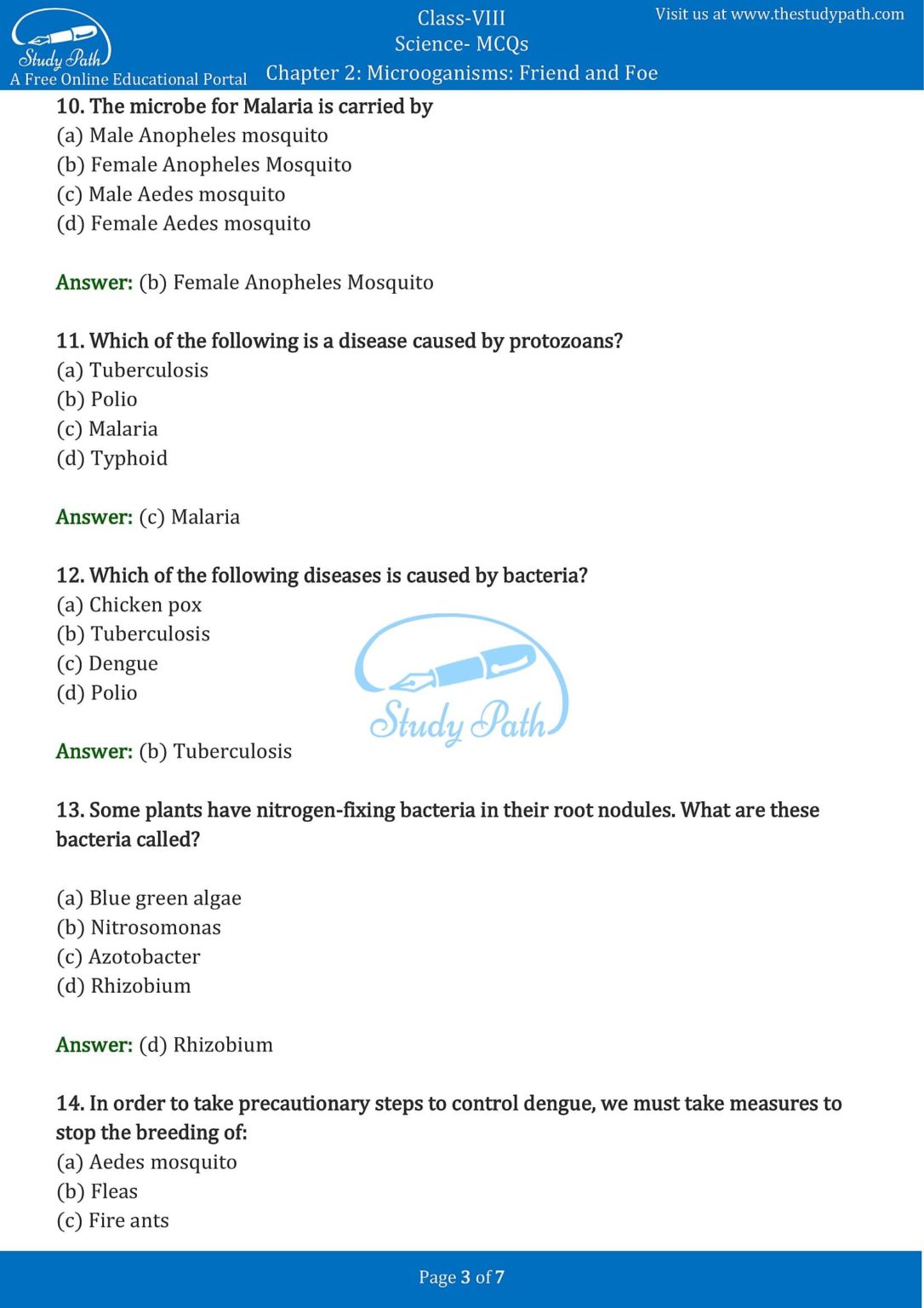 Class 8 Science Chapter 2 Microorganisms Friend and Foe MCQ with Answers