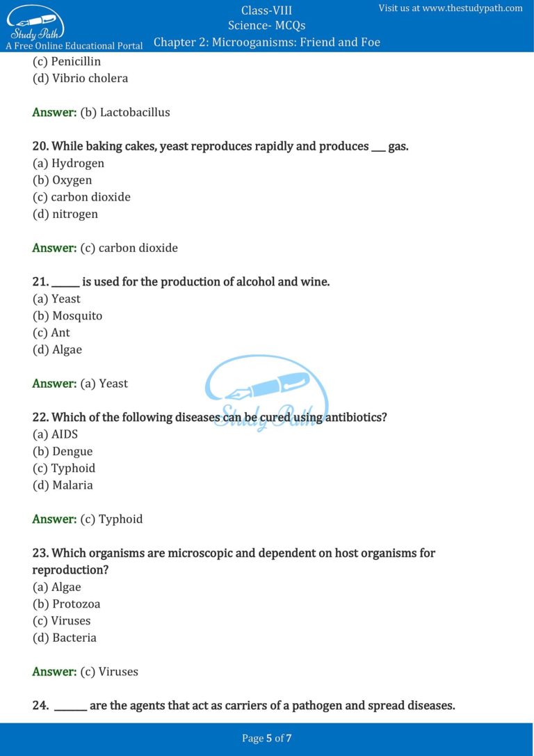 Class 8 Science Chapter 2 Microorganisms Friend and Foe MCQ with Answers