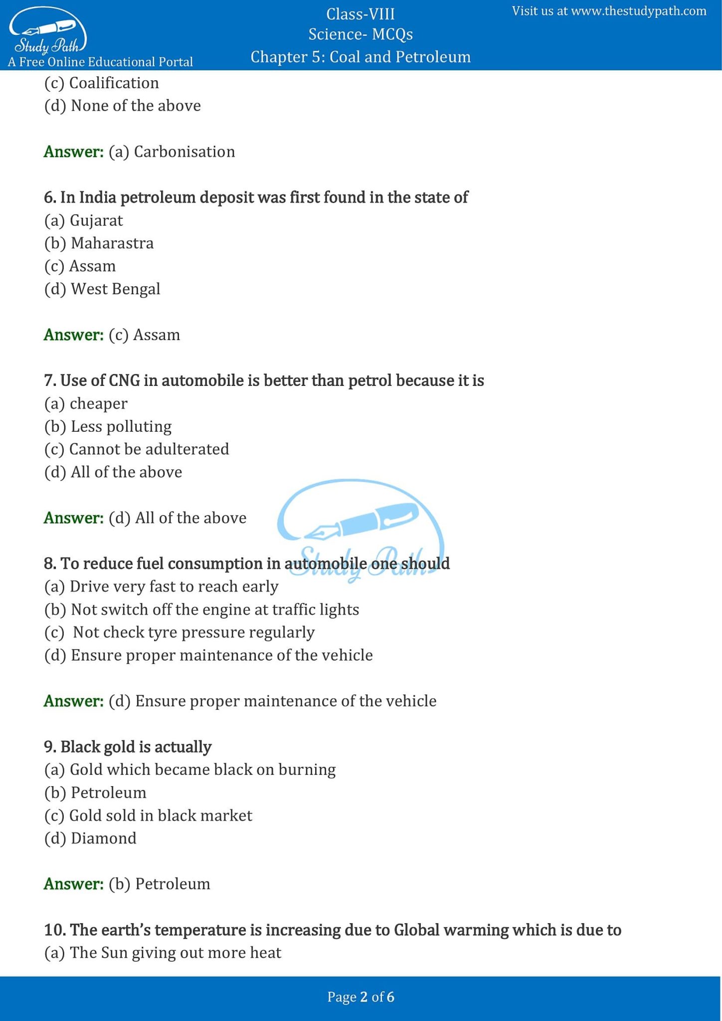 Class 8 Science Chapter 5 Coal And Petroleum MCQ With Answers class-8-science-chapter-5-coal-and-petroleum-mcq-with-answers