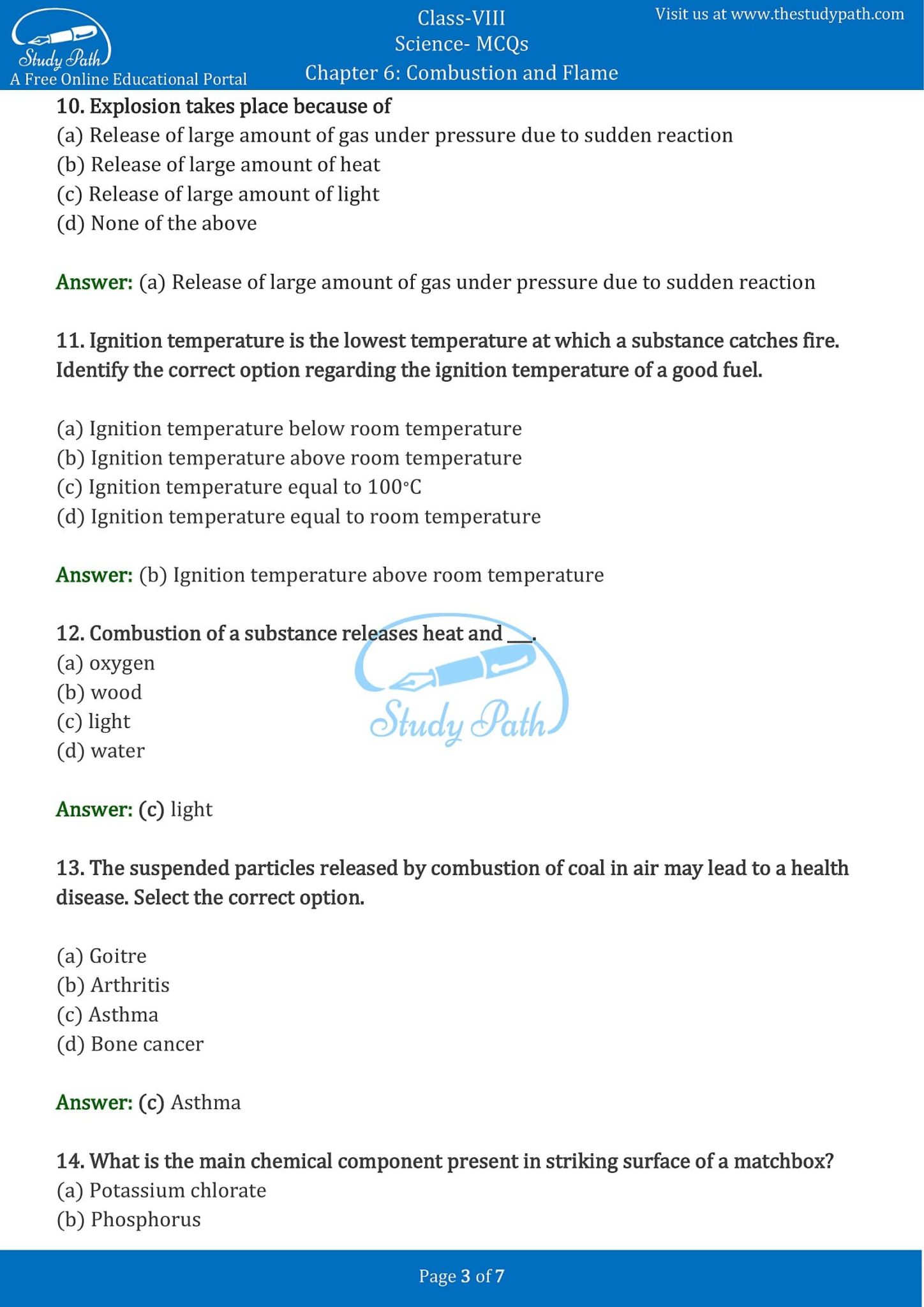 Class 8 Science Chapter 6 Combustion and Flame MCQ with Answers Class 8 Science Chapter 6 Combustion and Flame MCQ with Answers