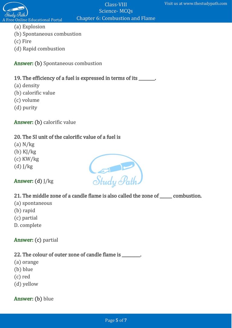 Class 8 Science Chapter 6 Combustion and Flame MCQ with Answers