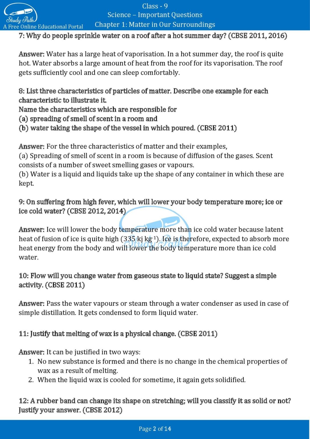 Important Questions for Class 9 Science Chapter 1 Matter in Our ...