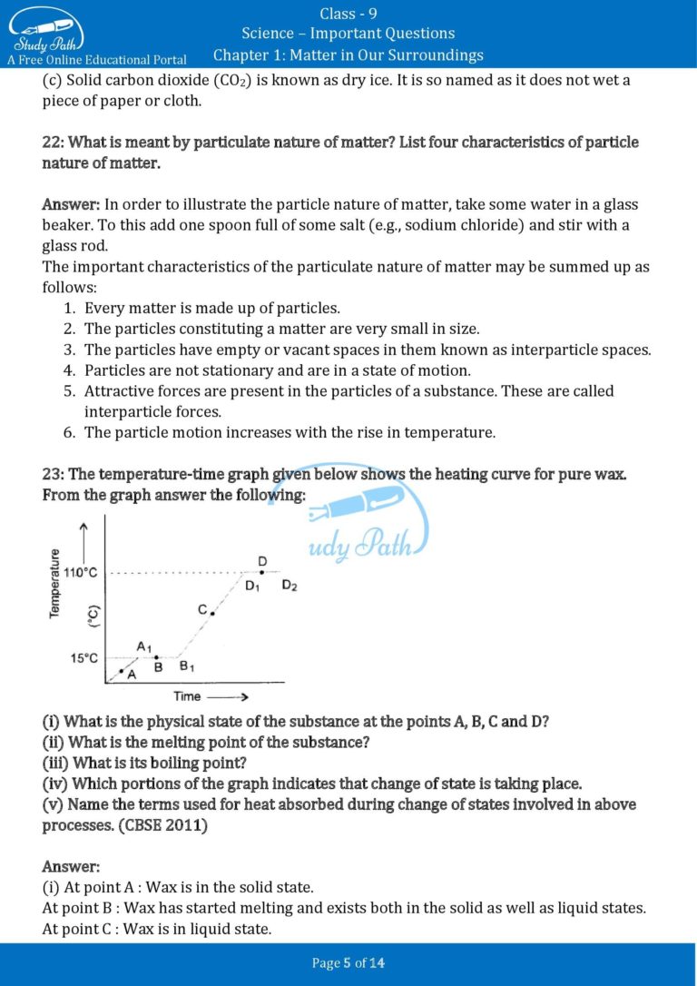 Important Questions for Class 9 Science Chapter 1 Matter in Our ...