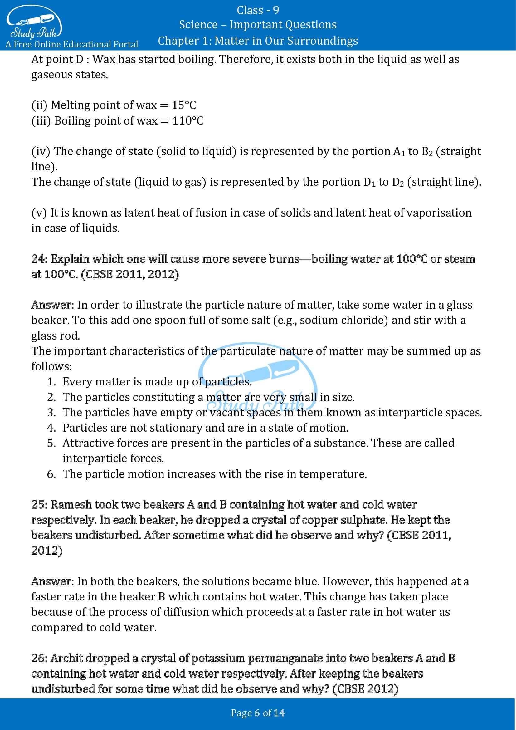 Important Questions For Class 9 Science Chapter 1 Matter In Our