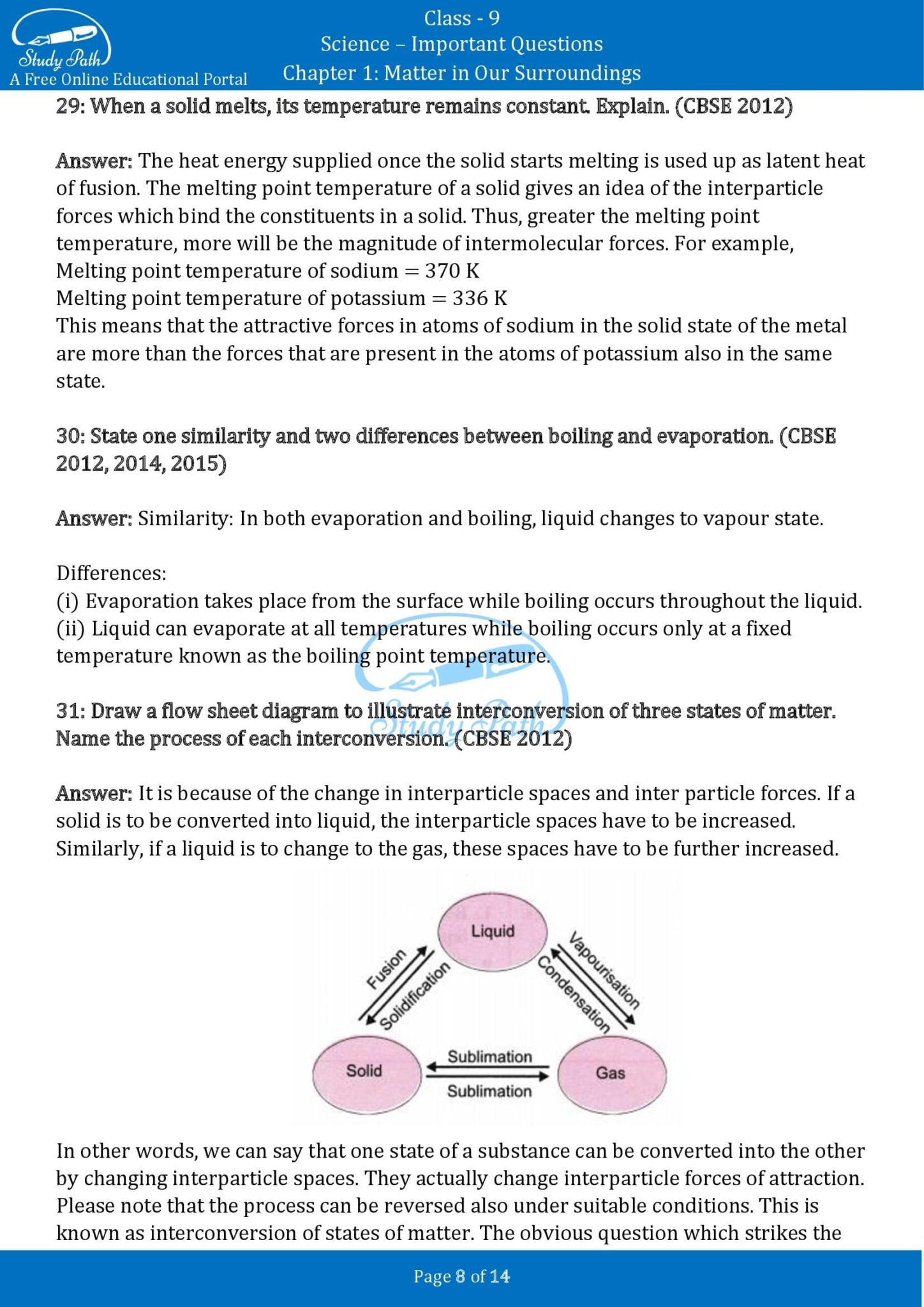 Important Questions for Class 9 Science Chapter 1 Matter in Our ...