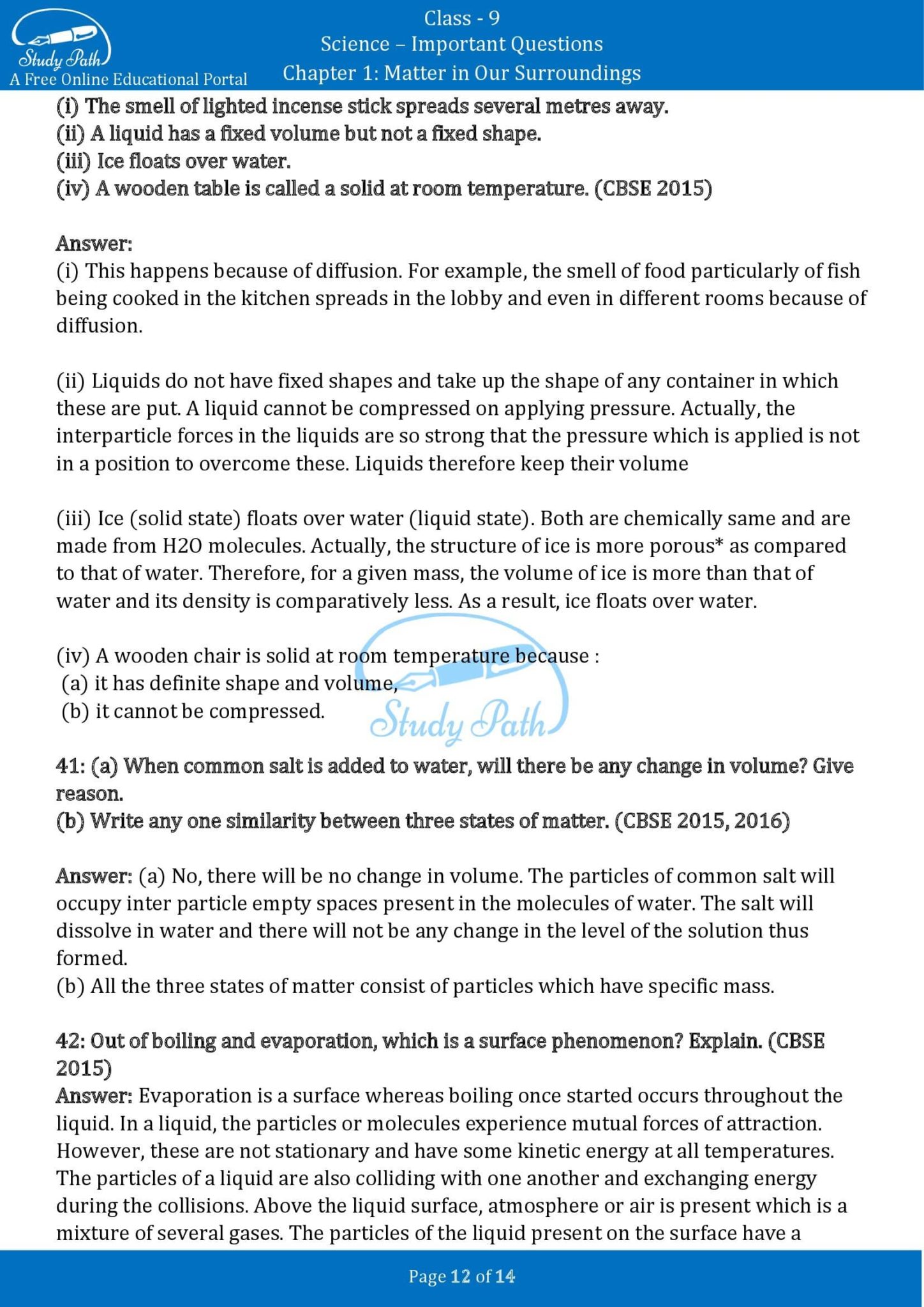 Important Questions for Class 9 Science Chapter 1 Matter in Our ...