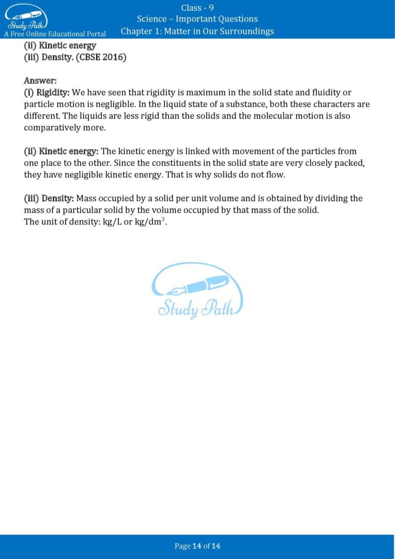 Important Questions for Class 9 Science Chapter 1 Matter in Our ...