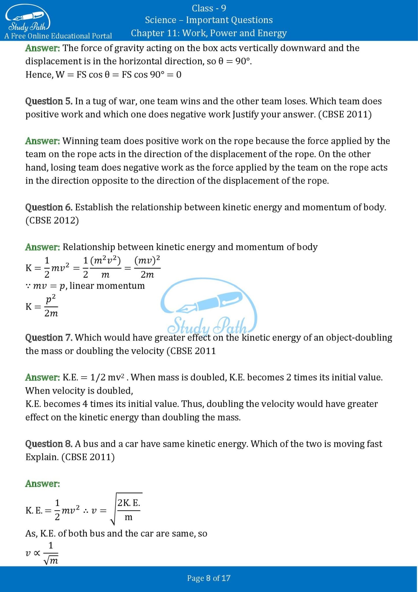 Important Questions For Class 9 Science Chapter 11 Work And Energy important-questions-for-class-9-science-chapter-11-work-and-energy