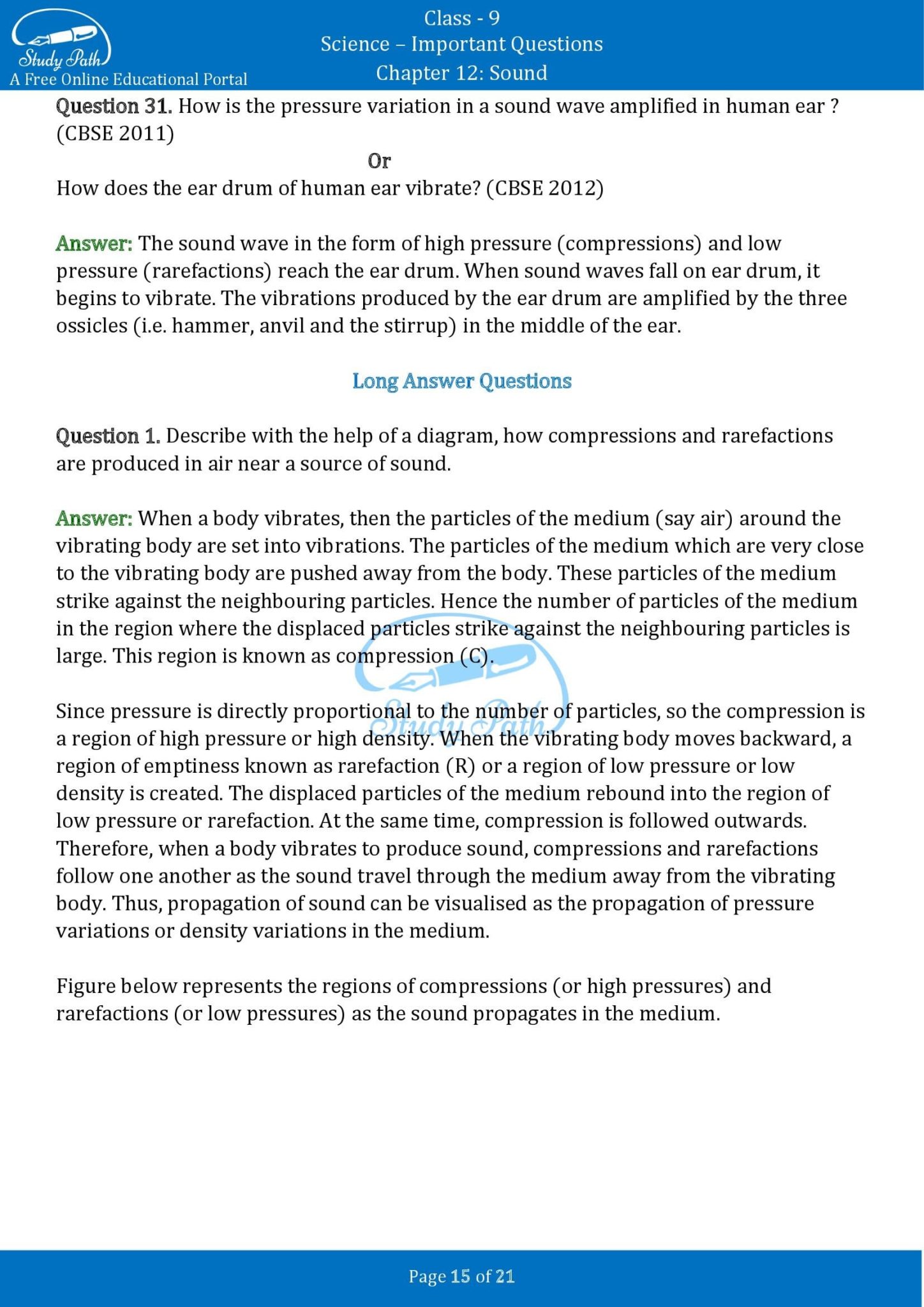 Important Questions for Class 9 Science Chapter 12 Sound – Study Path