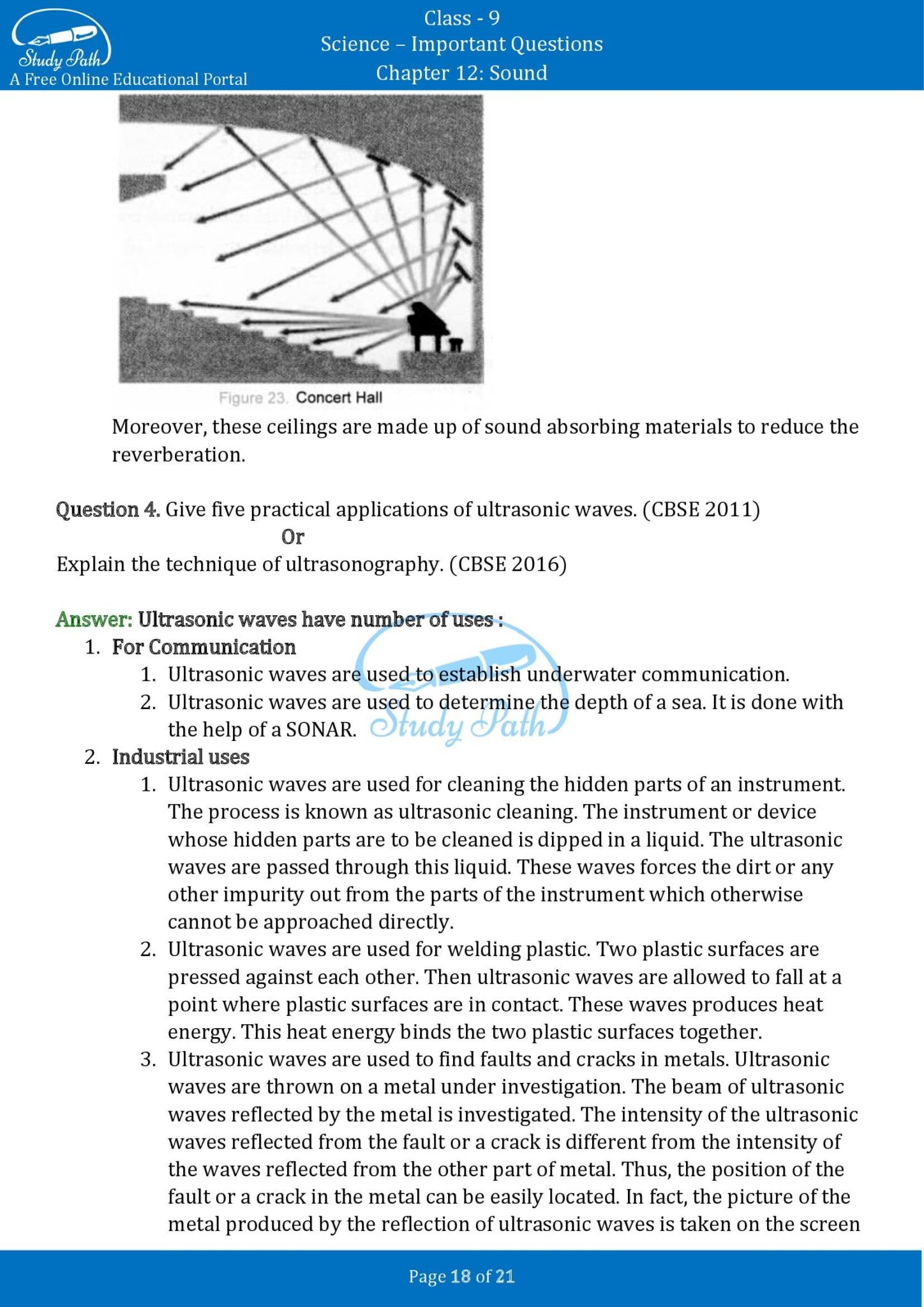Important Questions for Class 9 Science Chapter 12 Sound – Study Path