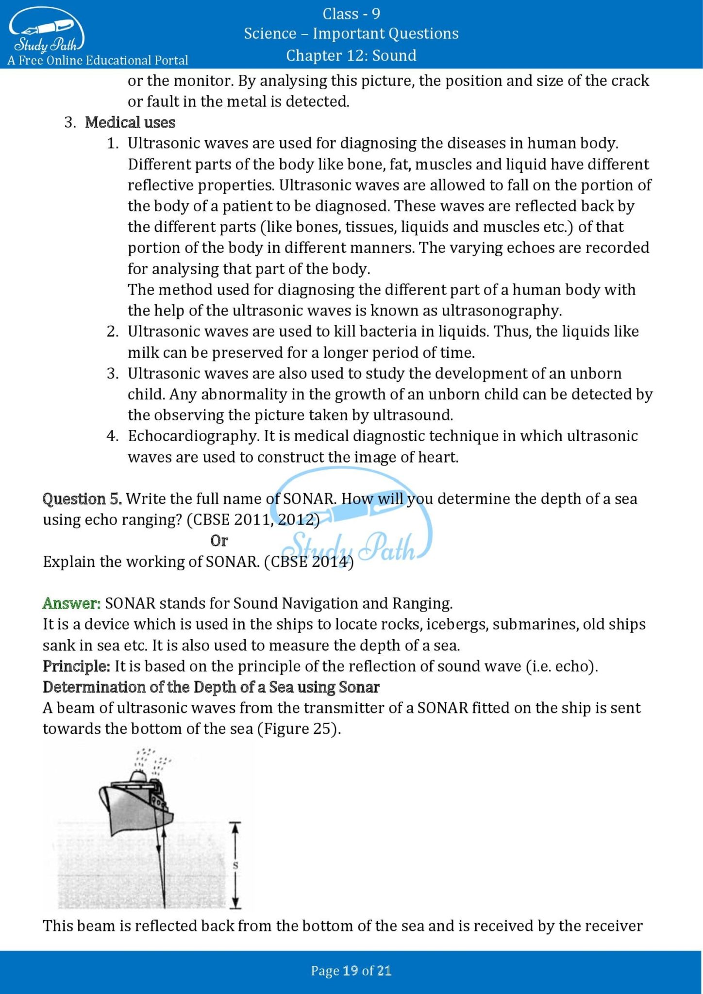 Important Questions for Class 9 Science Chapter 12 Sound – Study Path