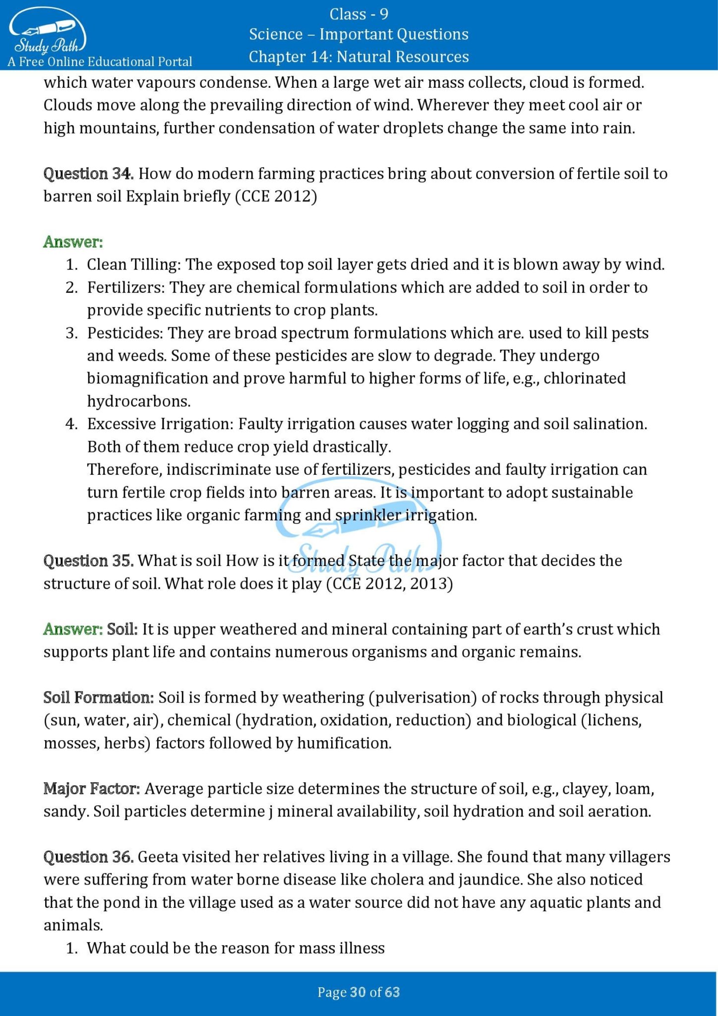 Important Questions for Class 9 Science Chapter 14 Natural Resources