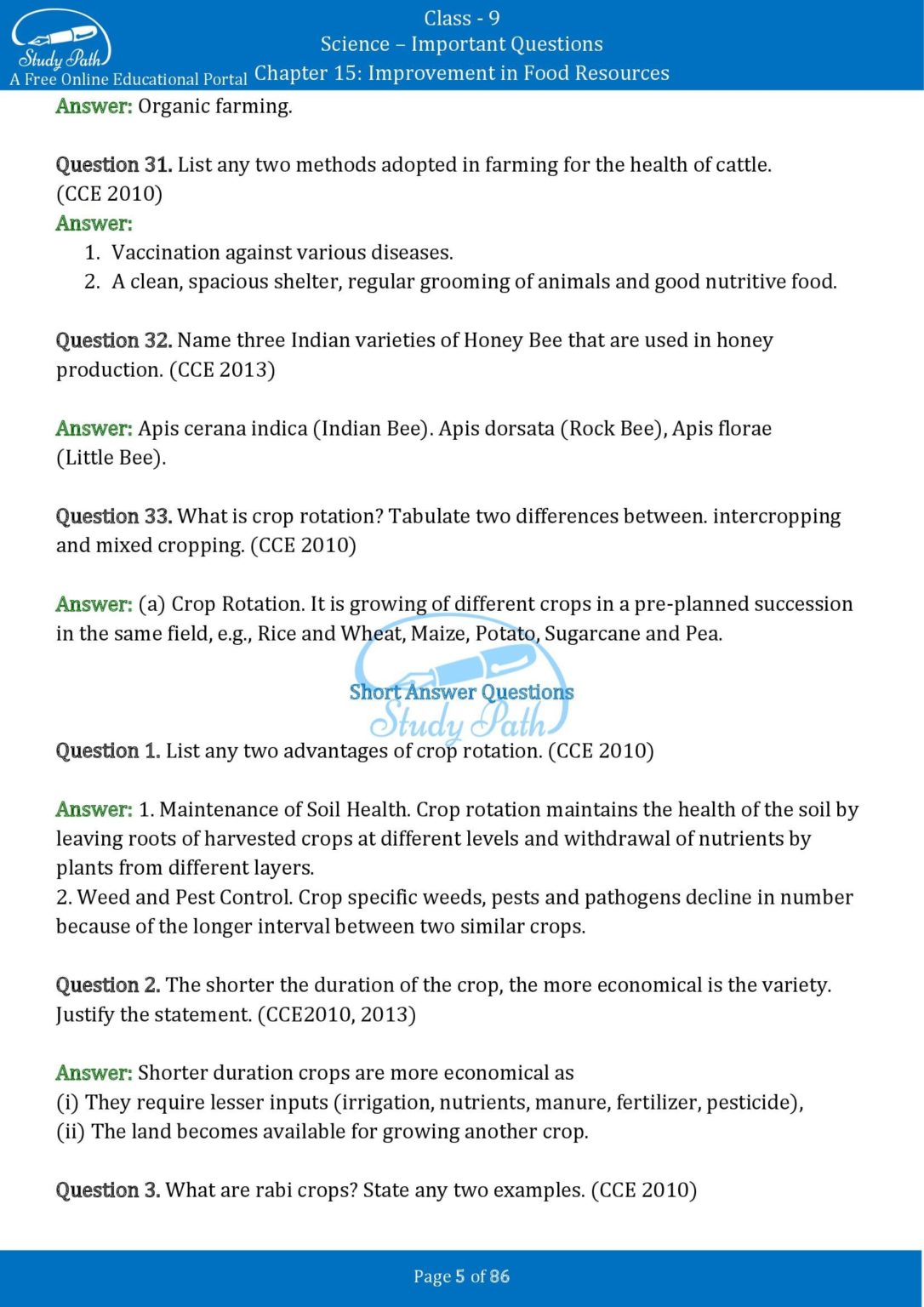 Important Questions for Class 9 Science Chapter 15 Improvement in Food ...