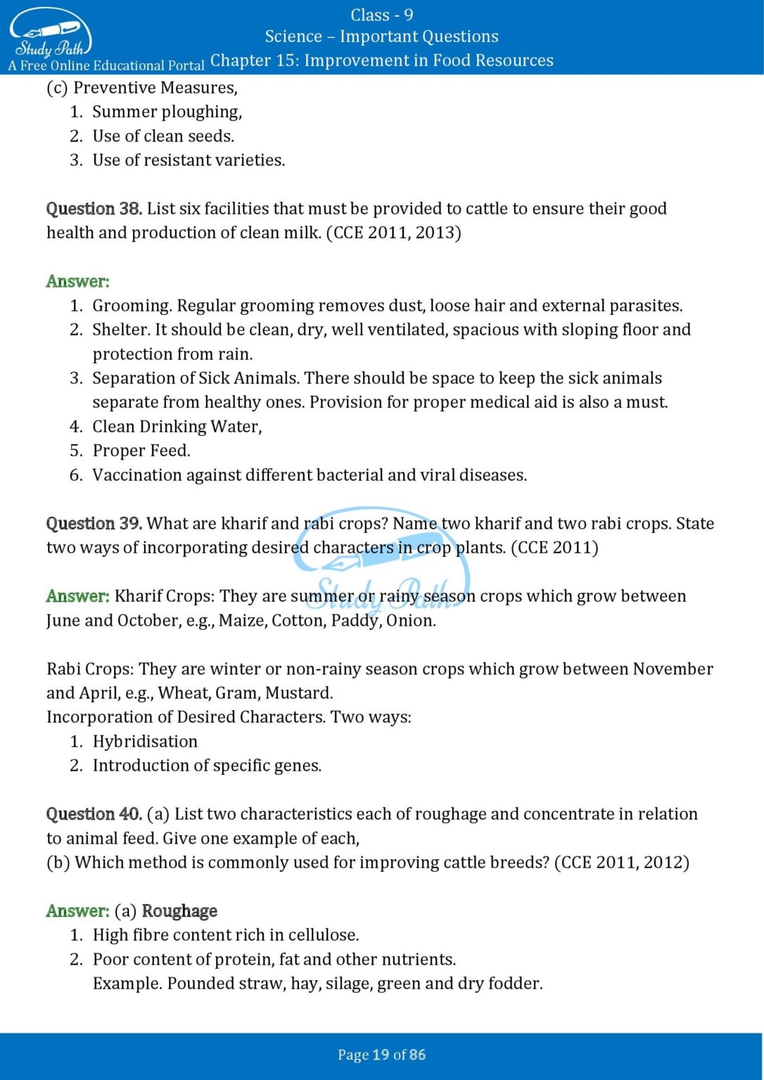 Important Questions for Class 9 Science Chapter 15 Improvement in Food ...
