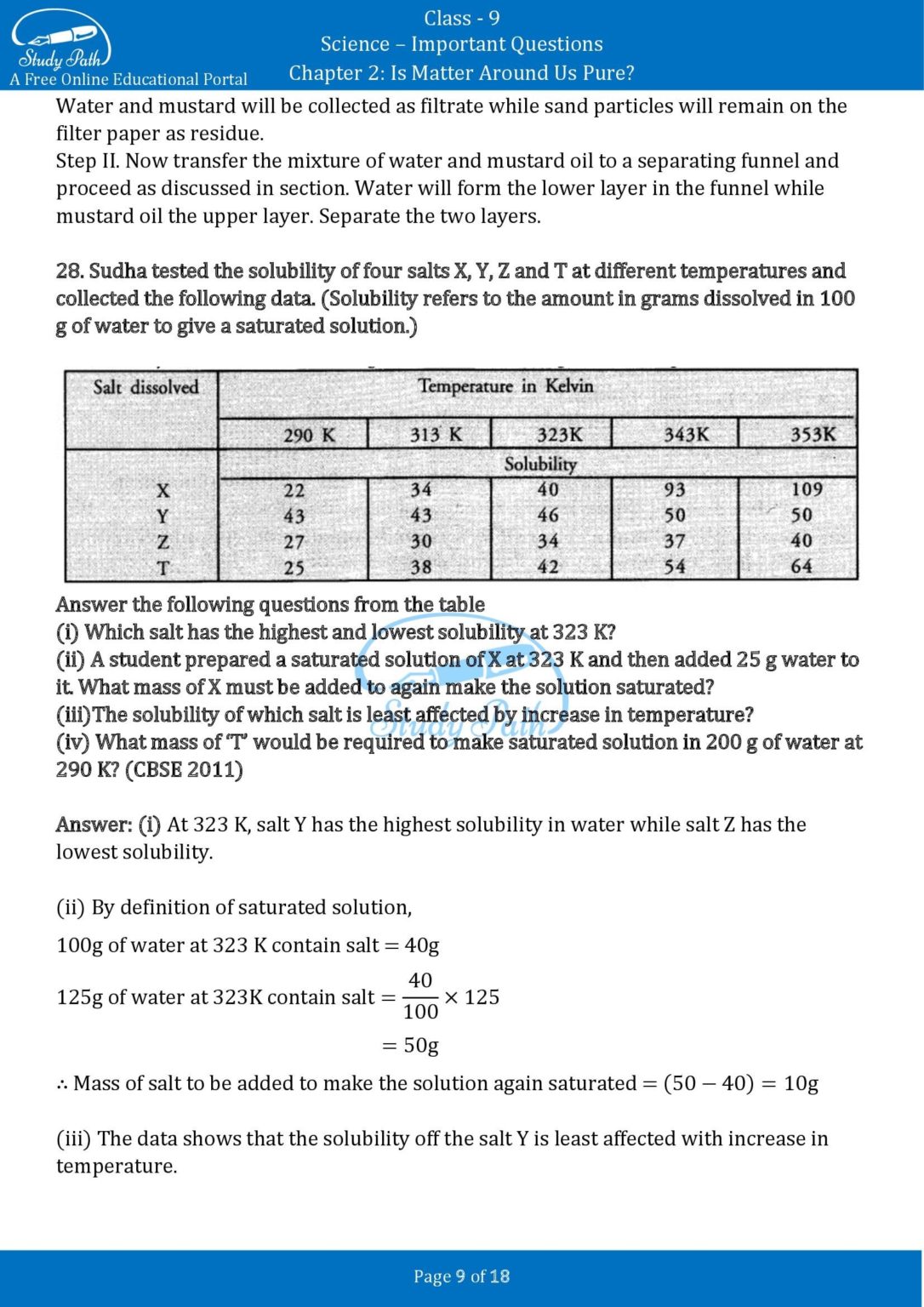 Important Questions for Class 9 Science Chapter 2 Is Matter Around Us Pure
