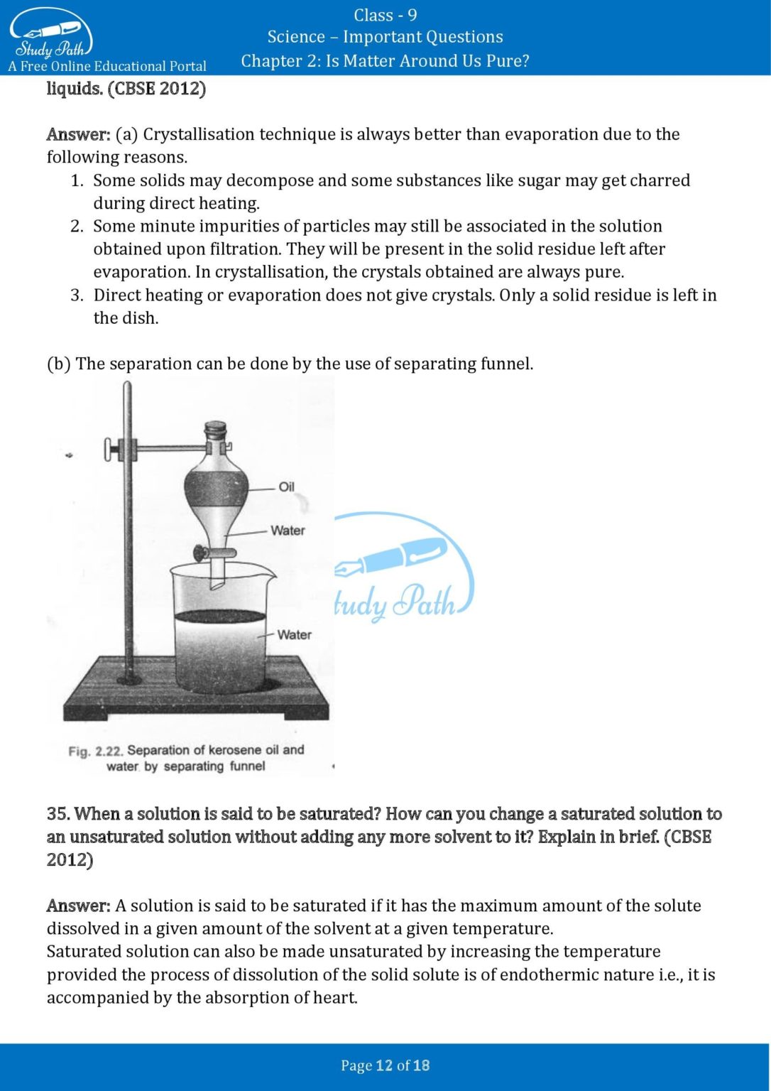 Important Questions for Class 9 Science Chapter 2 Is Matter Around Us Pure