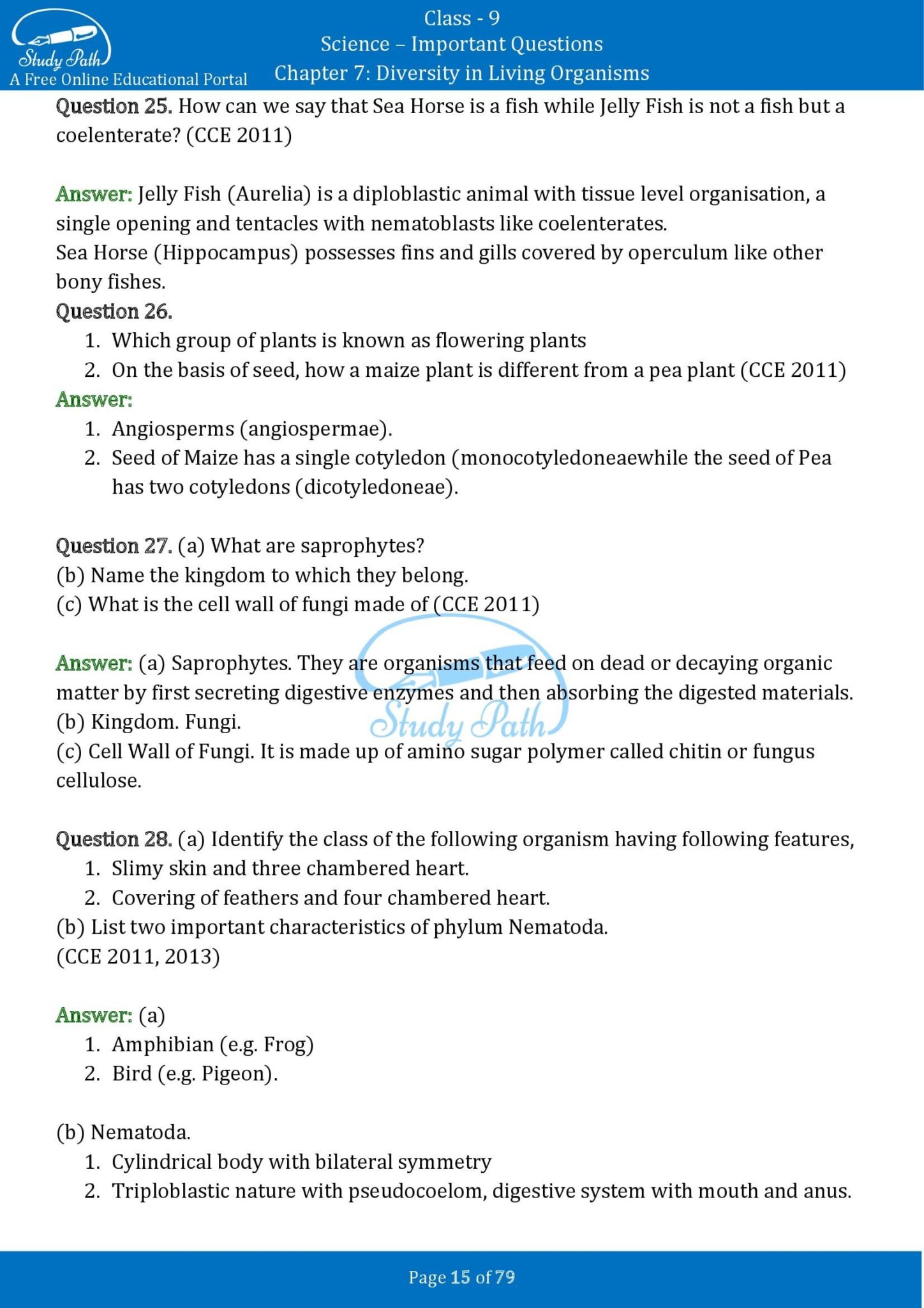Important Questions for Class 9 Science Chapter 7 Diversity in Living ...