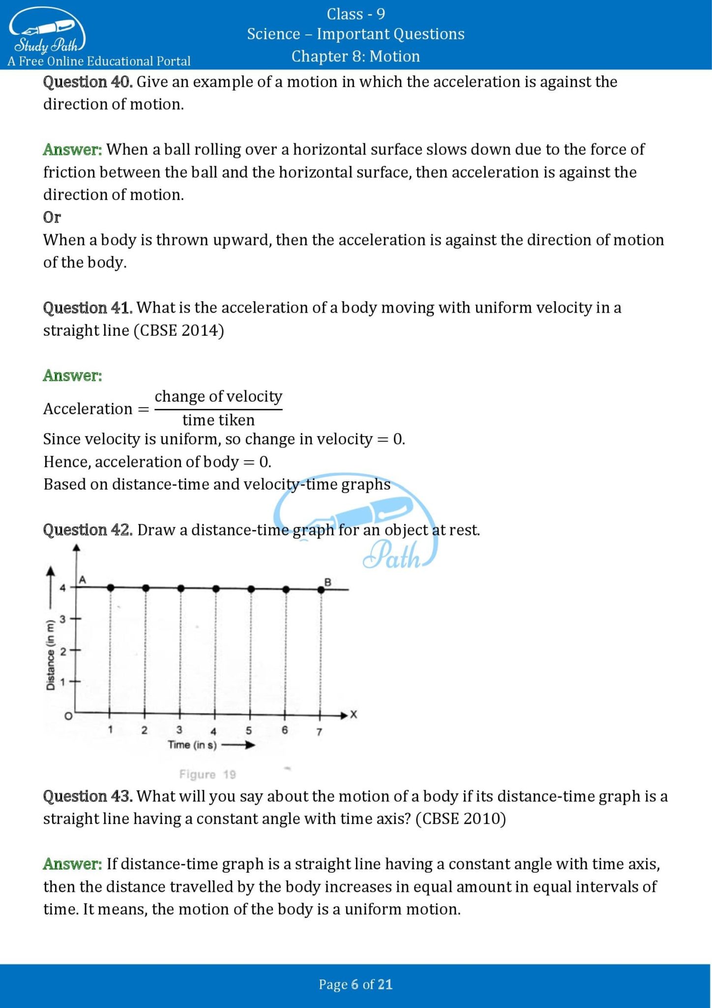 Important Questions for Class 9 Science Chapter 8 Motion – Study Path