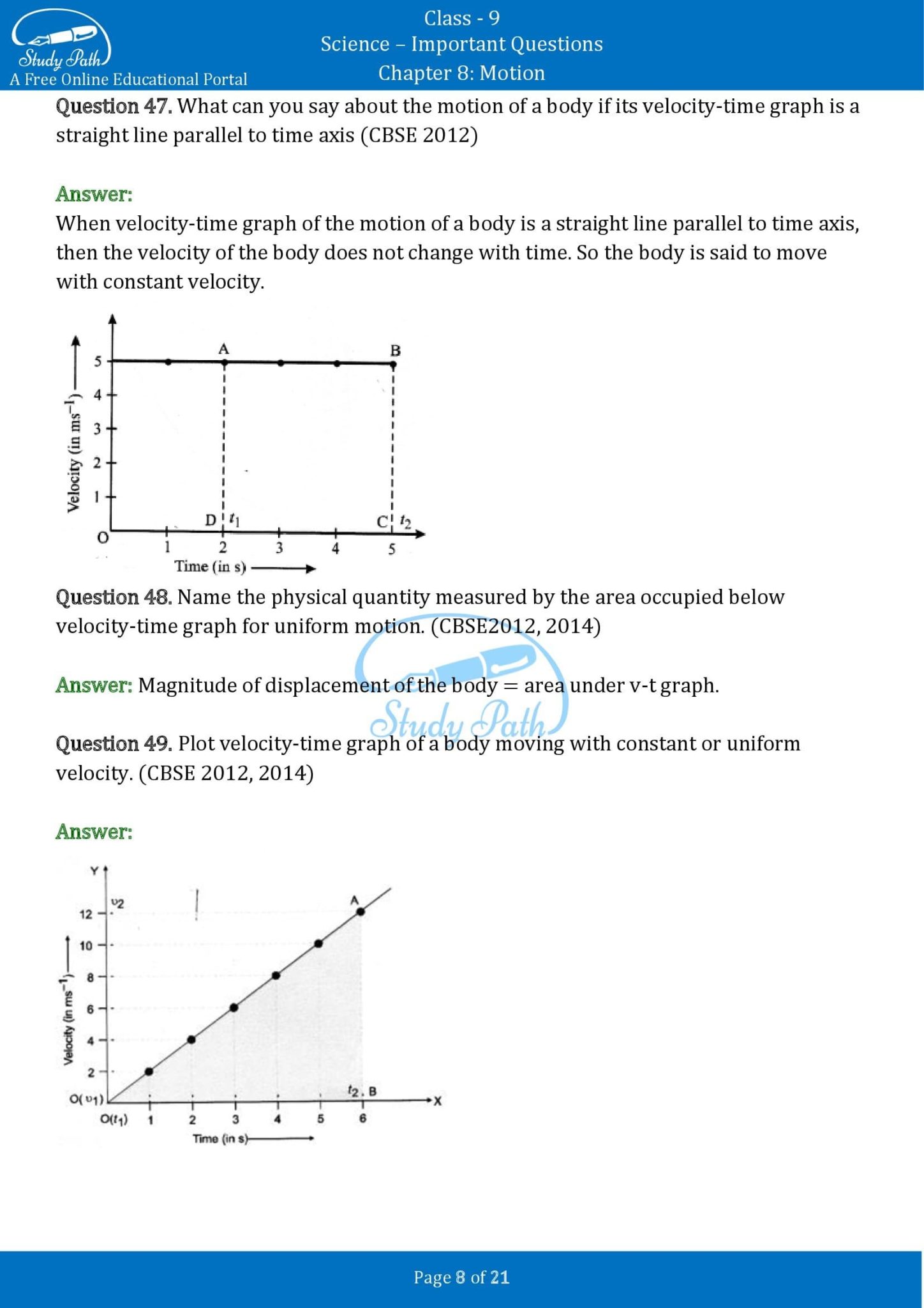 Important Questions for Class 9 Science Chapter 8 Motion – Study Path