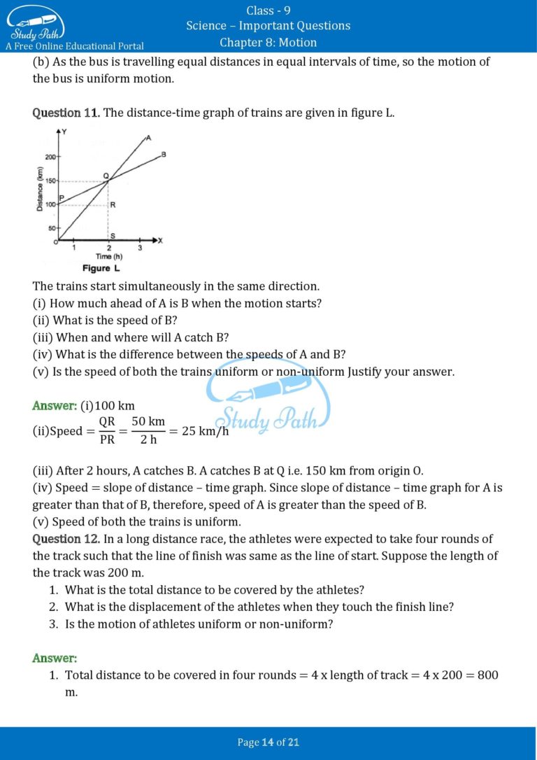 Important Questions for Class 9 Science Chapter 8 Motion – Study Path