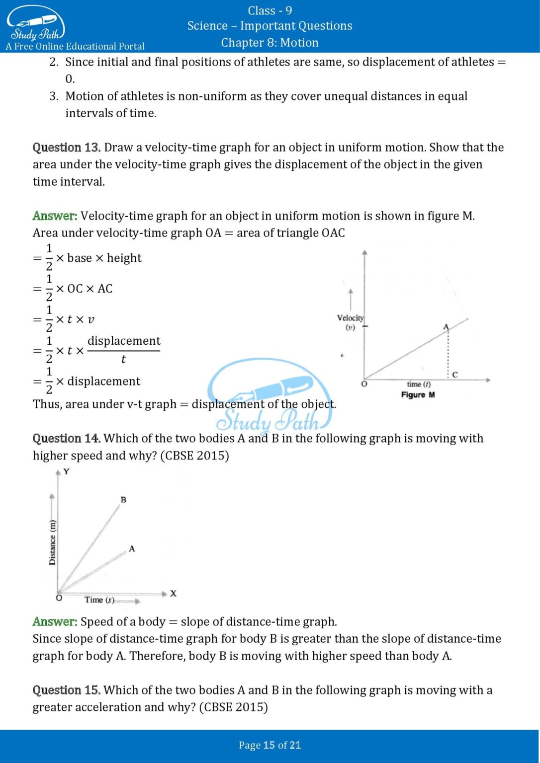 Important Questions for Class 9 Science Chapter 8 Motion – Study Path
