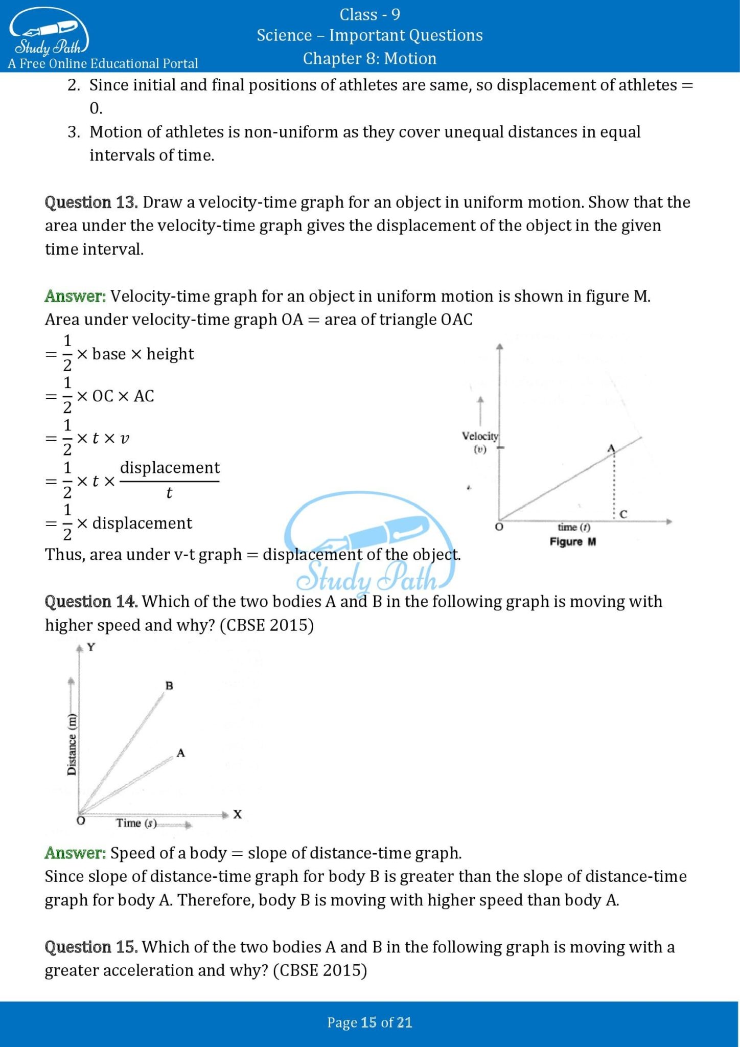 Important Questions for Class 9 Science Chapter 8 Motion – Study Path