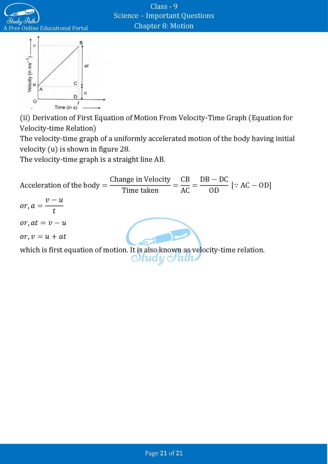 Important Questions for Class 9 Science Chapter 8 Motion – Study Path