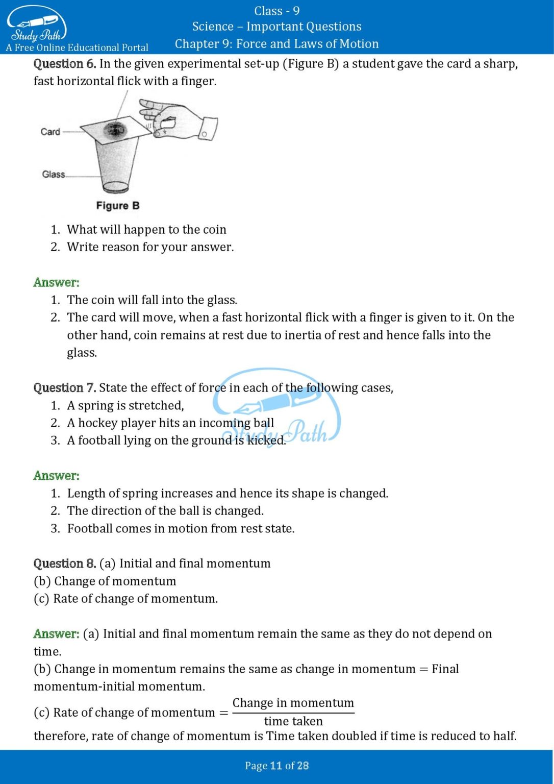 Important Questions for Class 9 Science Chapter 9 Force and Laws of Motion