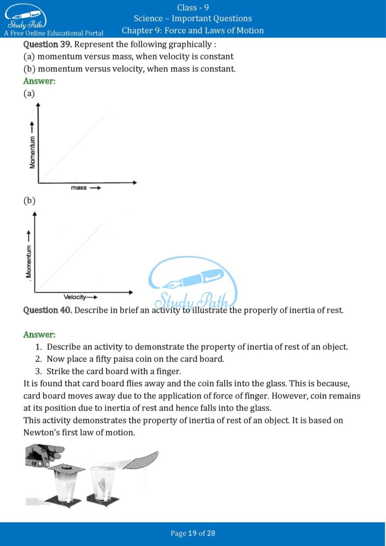 Important Questions for Class 9 Science Chapter 9 Force and Laws of Motion